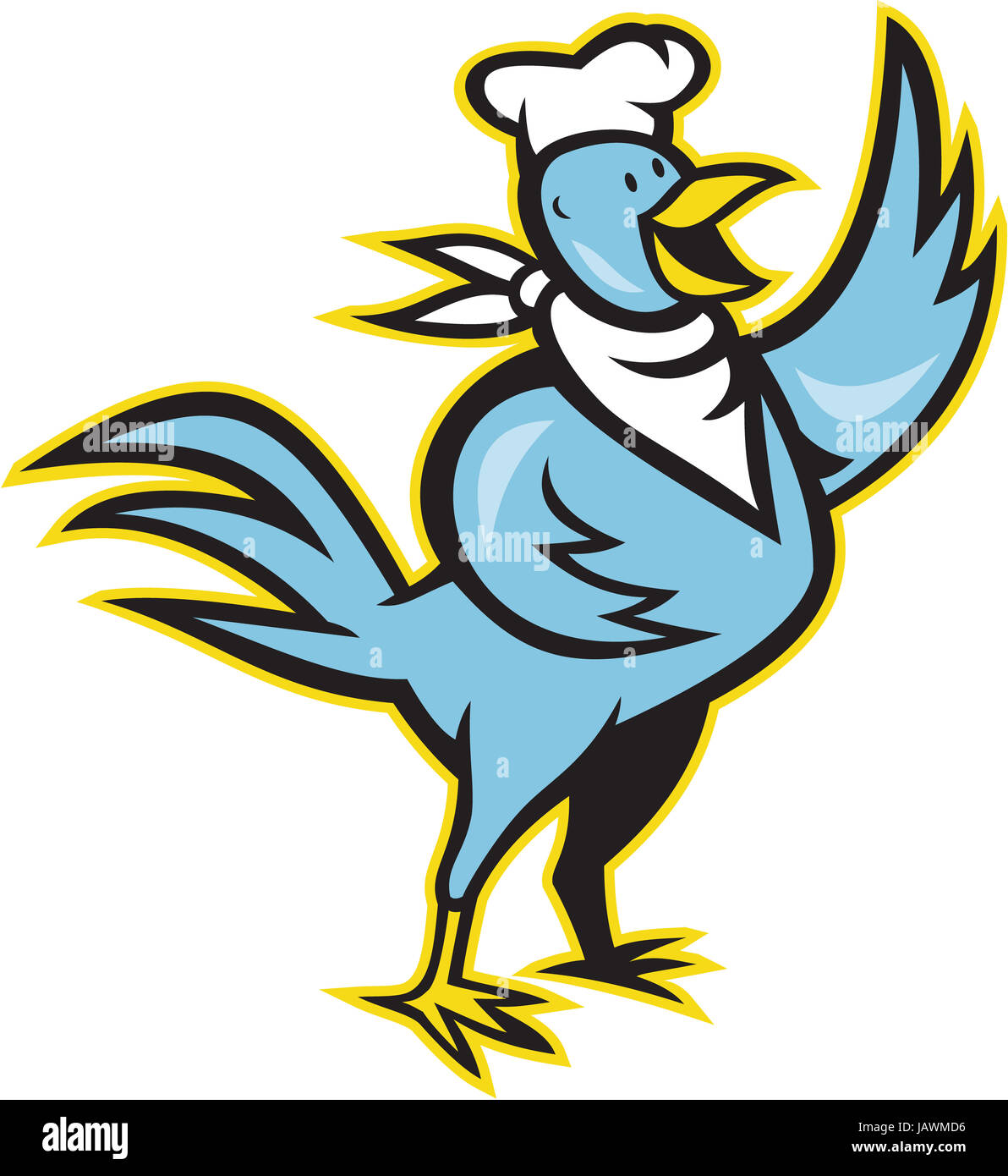 Illustration of a chicken chef cook standing waving wing hello with ...