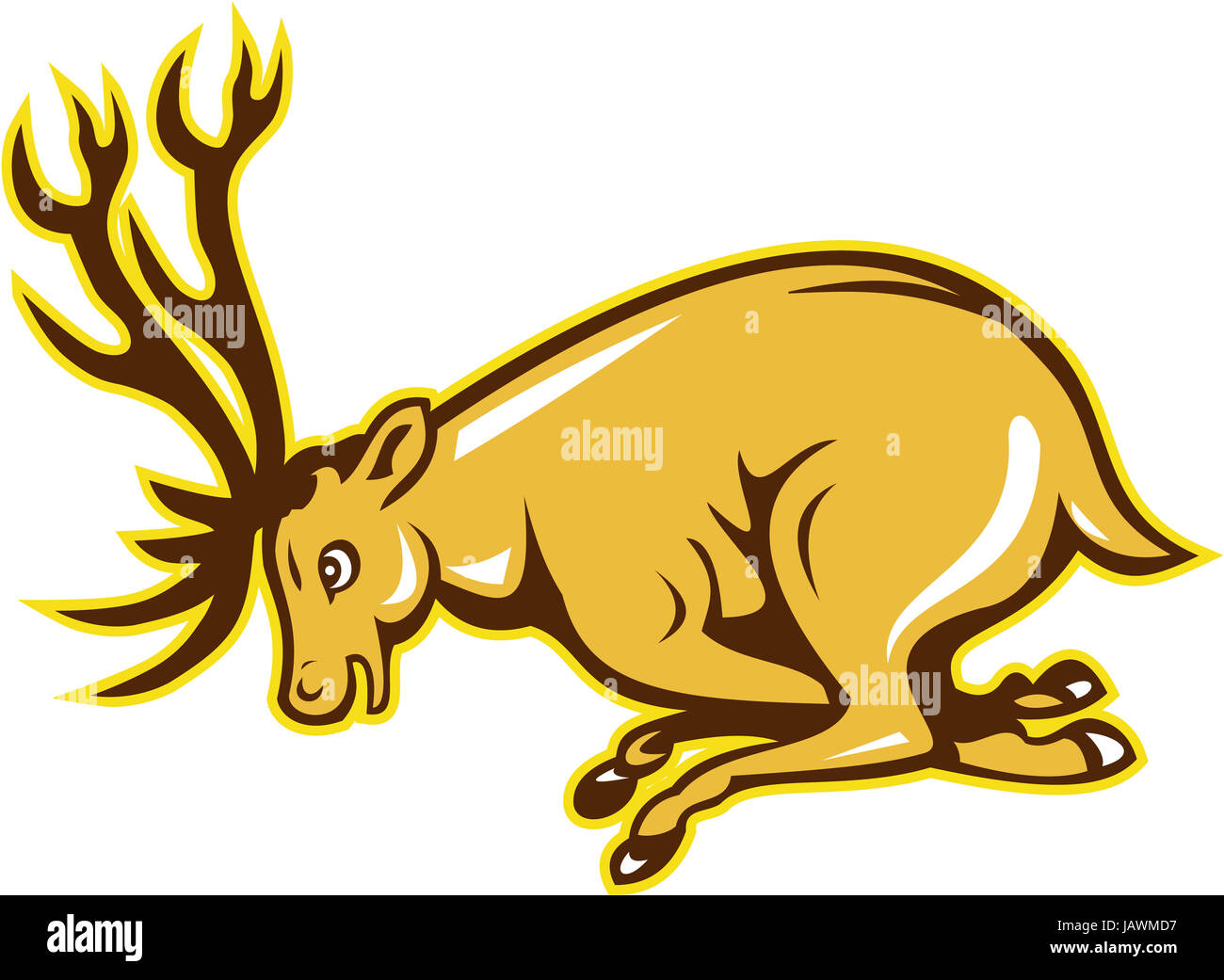 Illustration of a stag deer buck head facing side charging attacking on ...