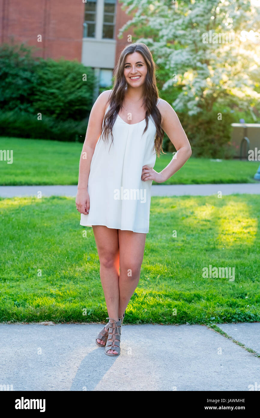 Female lifestyle portrait of a college student during her senior year ...