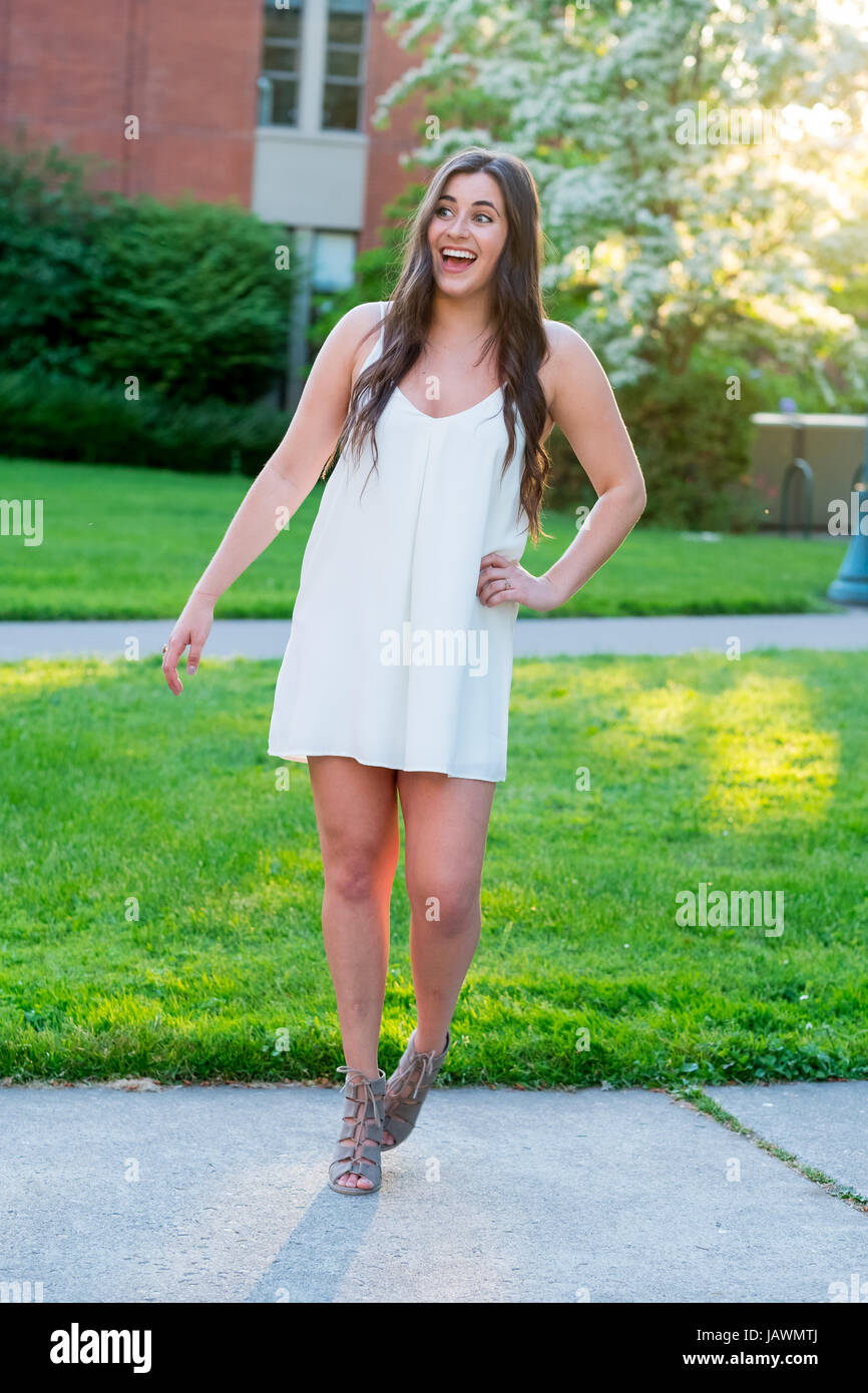 Female lifestyle portrait of a college student during her senior year ...