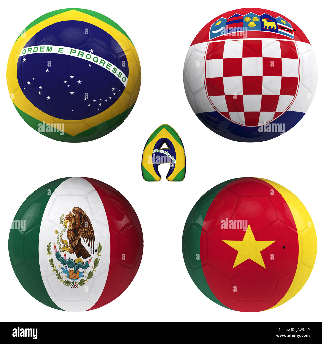 balls with flags of the football teams that make up the a group of ...