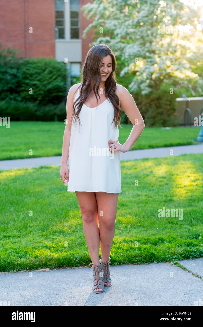 Female lifestyle portrait of a college student during her senior year ...