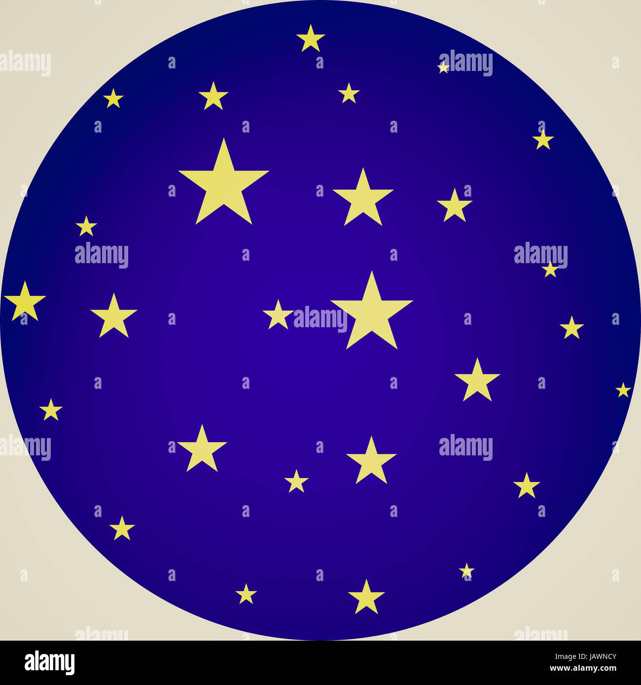 Retro looking Illustration of yellow stars over dark sky background ...