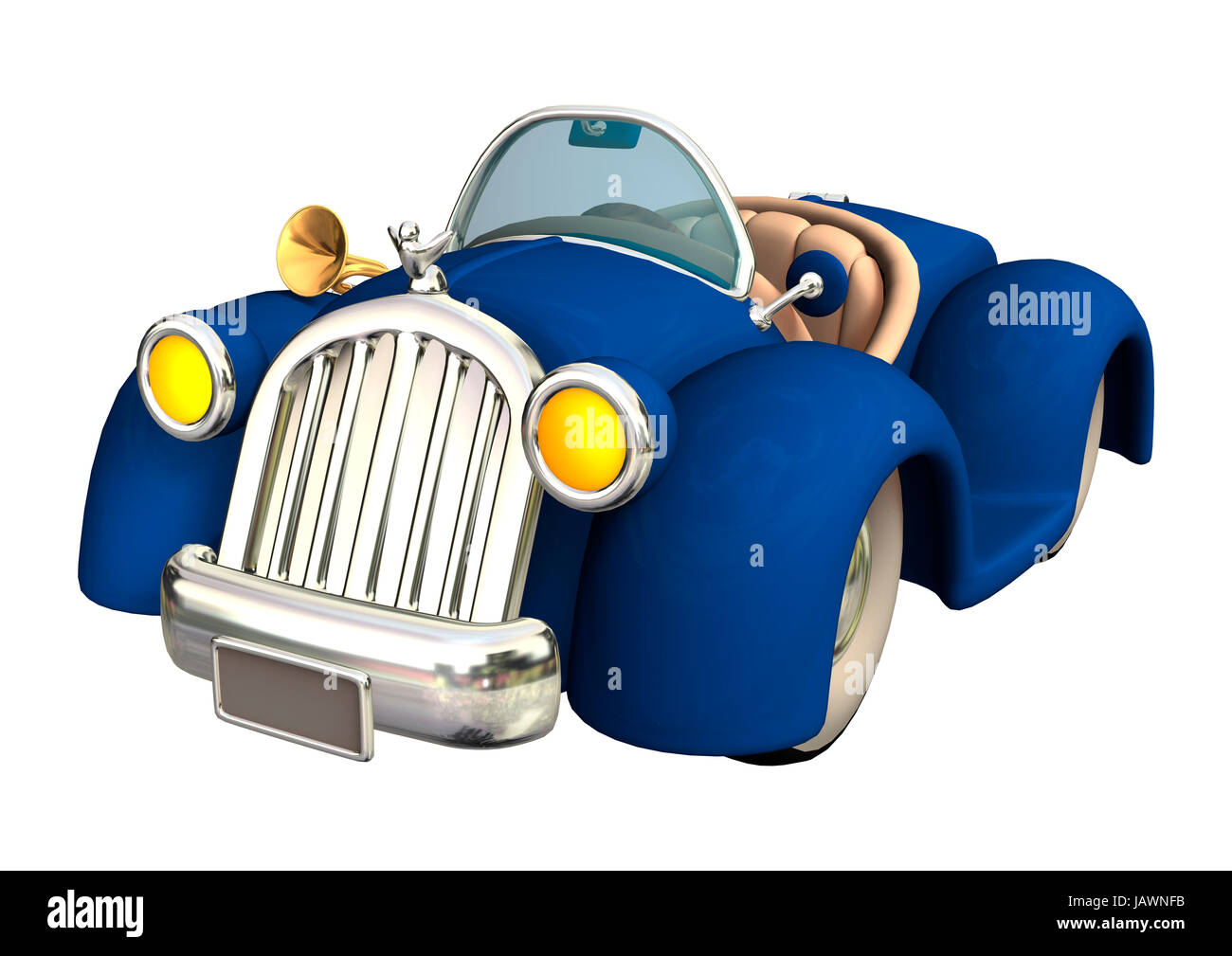 3D digital render of a blue toon car isolated on white background Stock ...