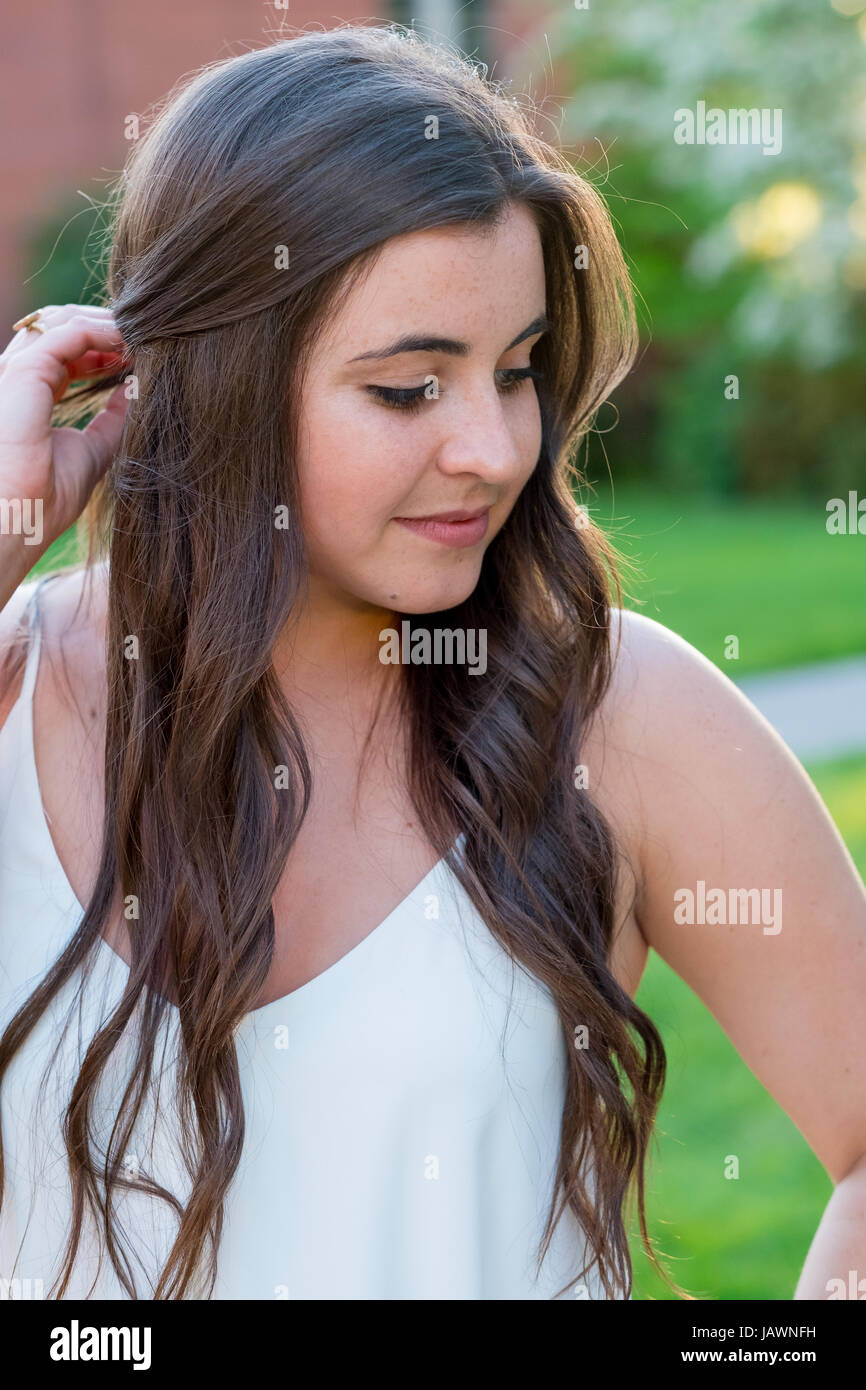 Female lifestyle portrait of a college student during her senior year ...