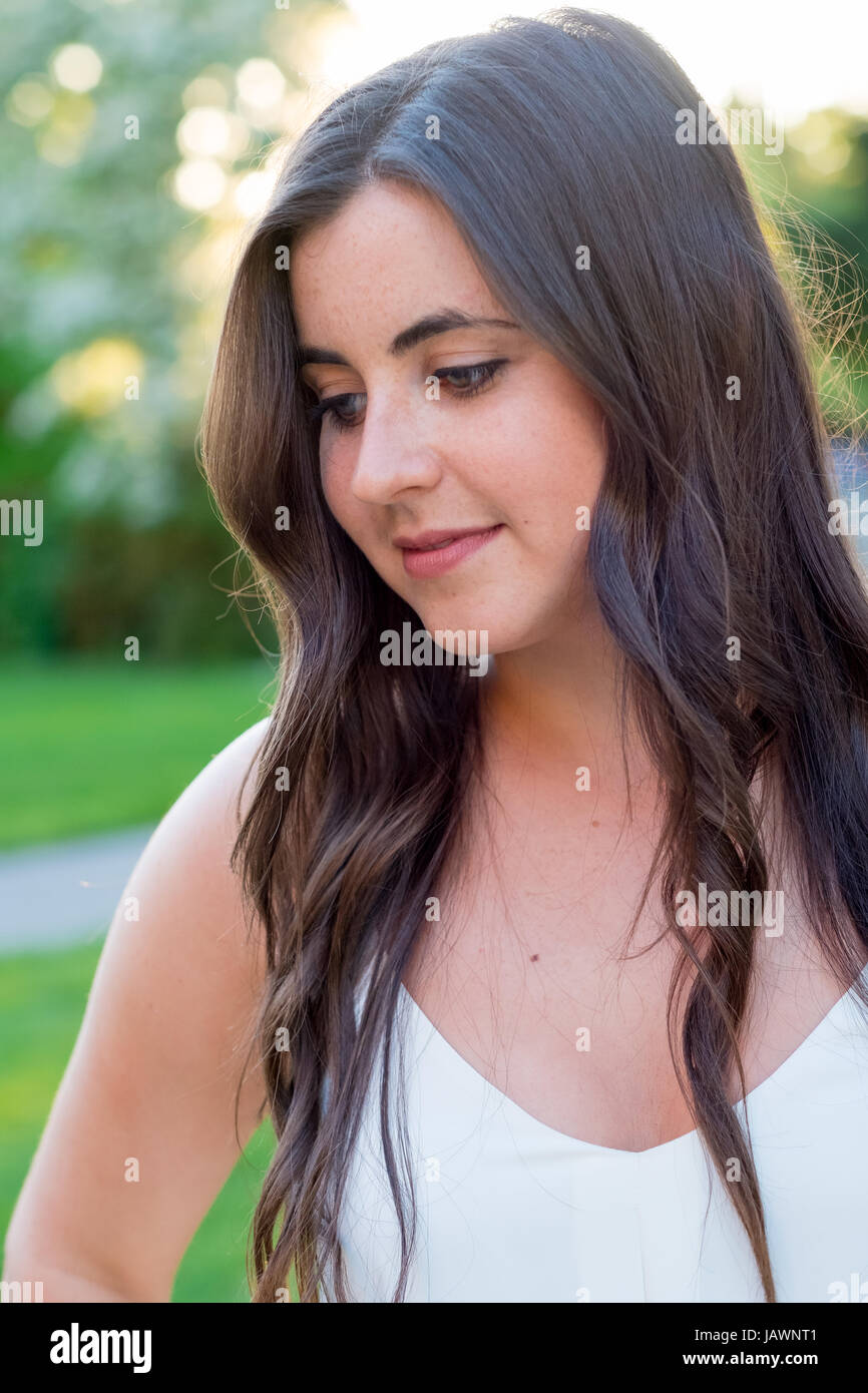 Female lifestyle portrait of a college student during her senior year ...