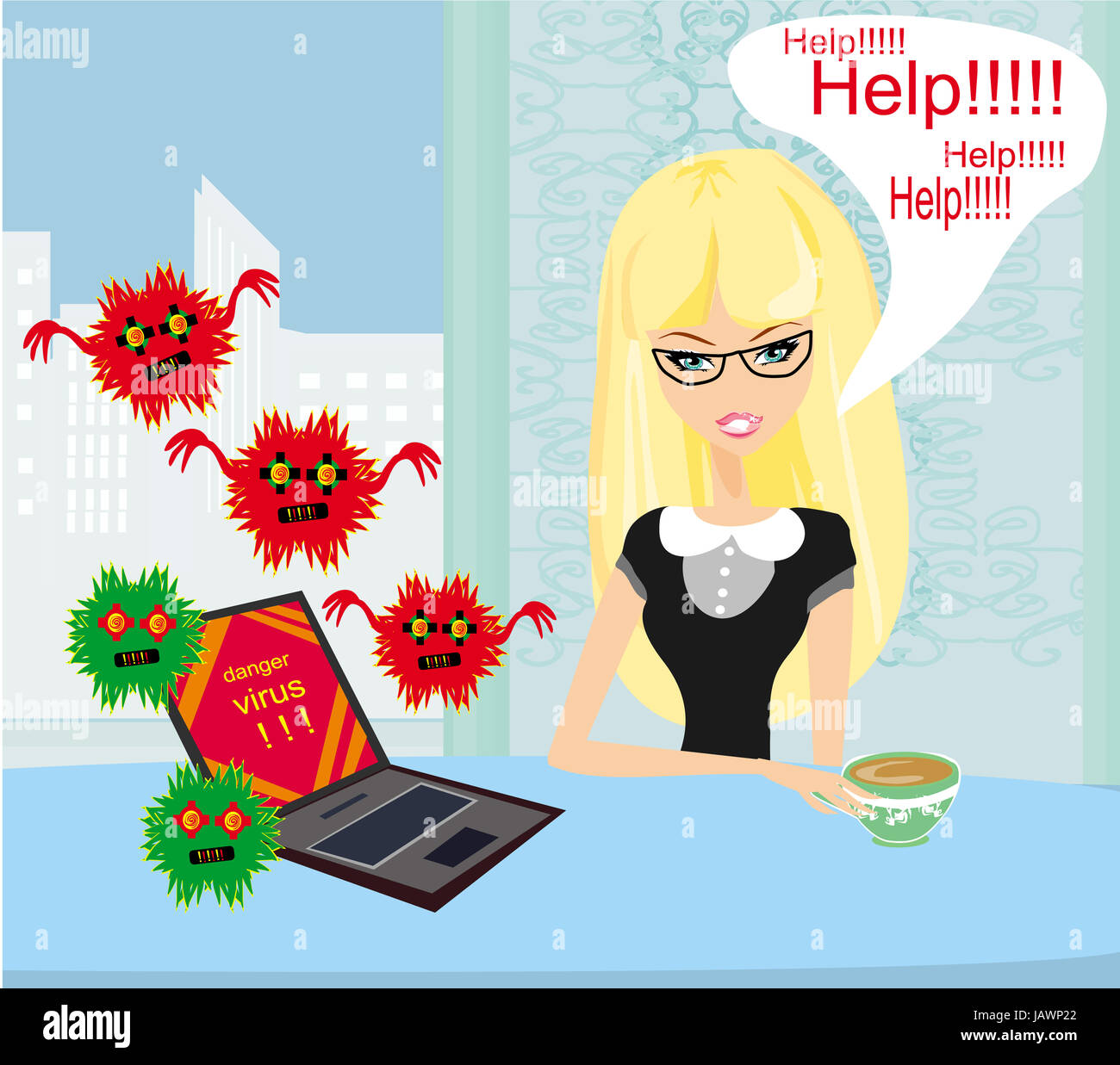 Computer virus attacking laptop in the office Stock Photo - Alamy