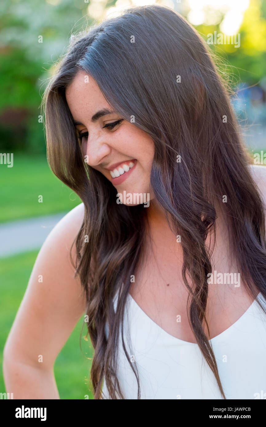 Female lifestyle portrait of a college student during her senior year ...