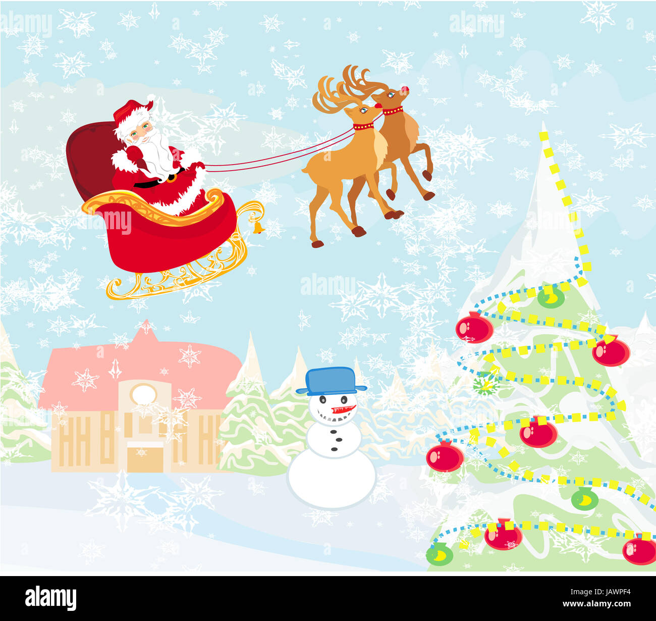Santa and sleigh flying over house hi-res stock photography and images ...
