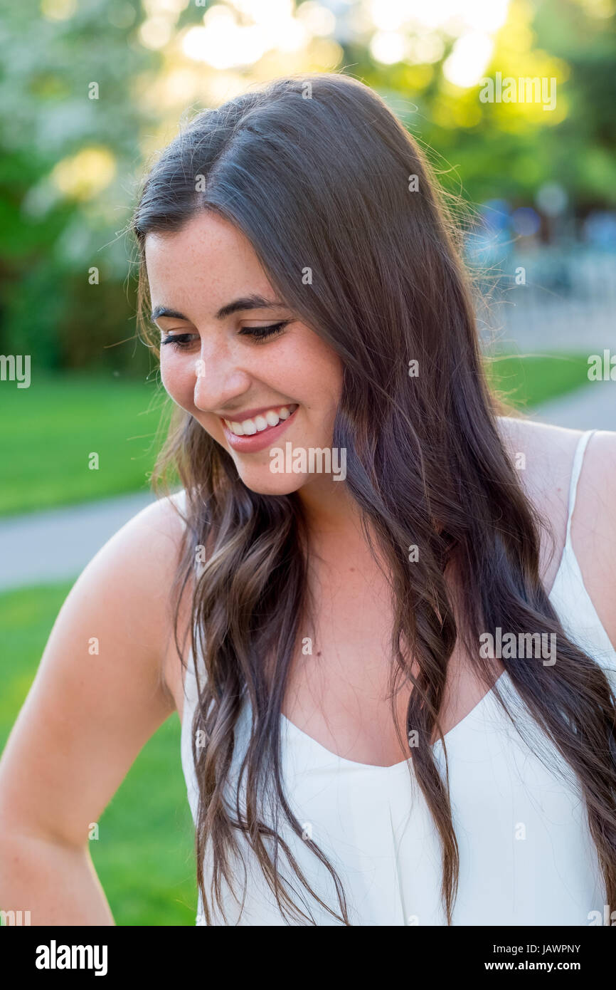Female lifestyle portrait of a college student during her senior year ...