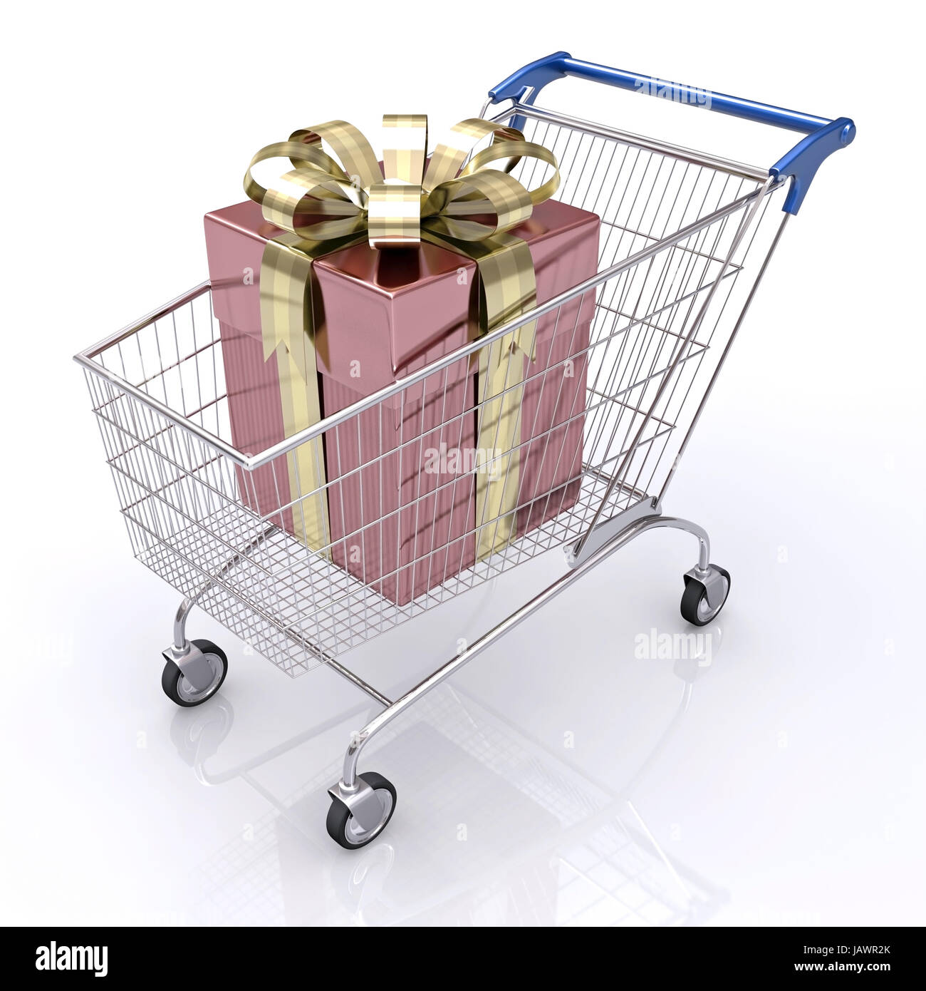 Shopping cart with a gift inside Stock Photo - Alamy