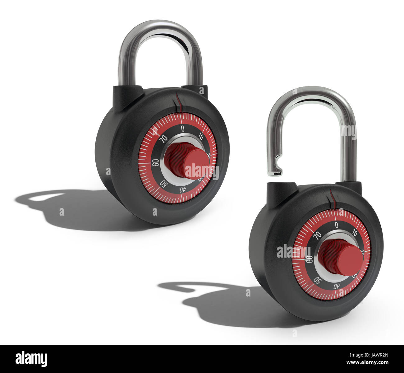 Two padlocks exactly the same position, one open the other closed Stock ...