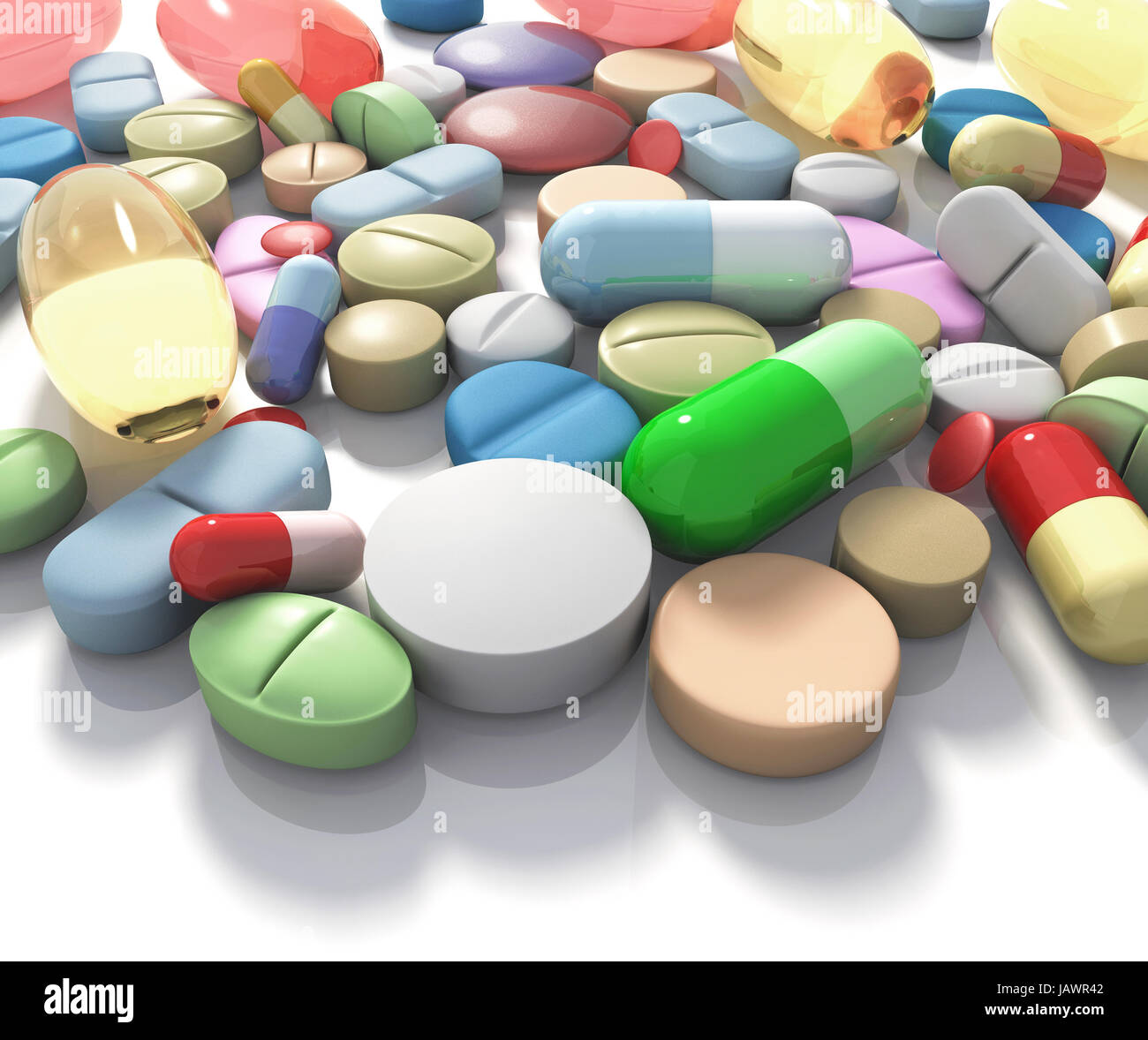 Spilled pills of drug or alimentary supplement Stock Photo - Alamy