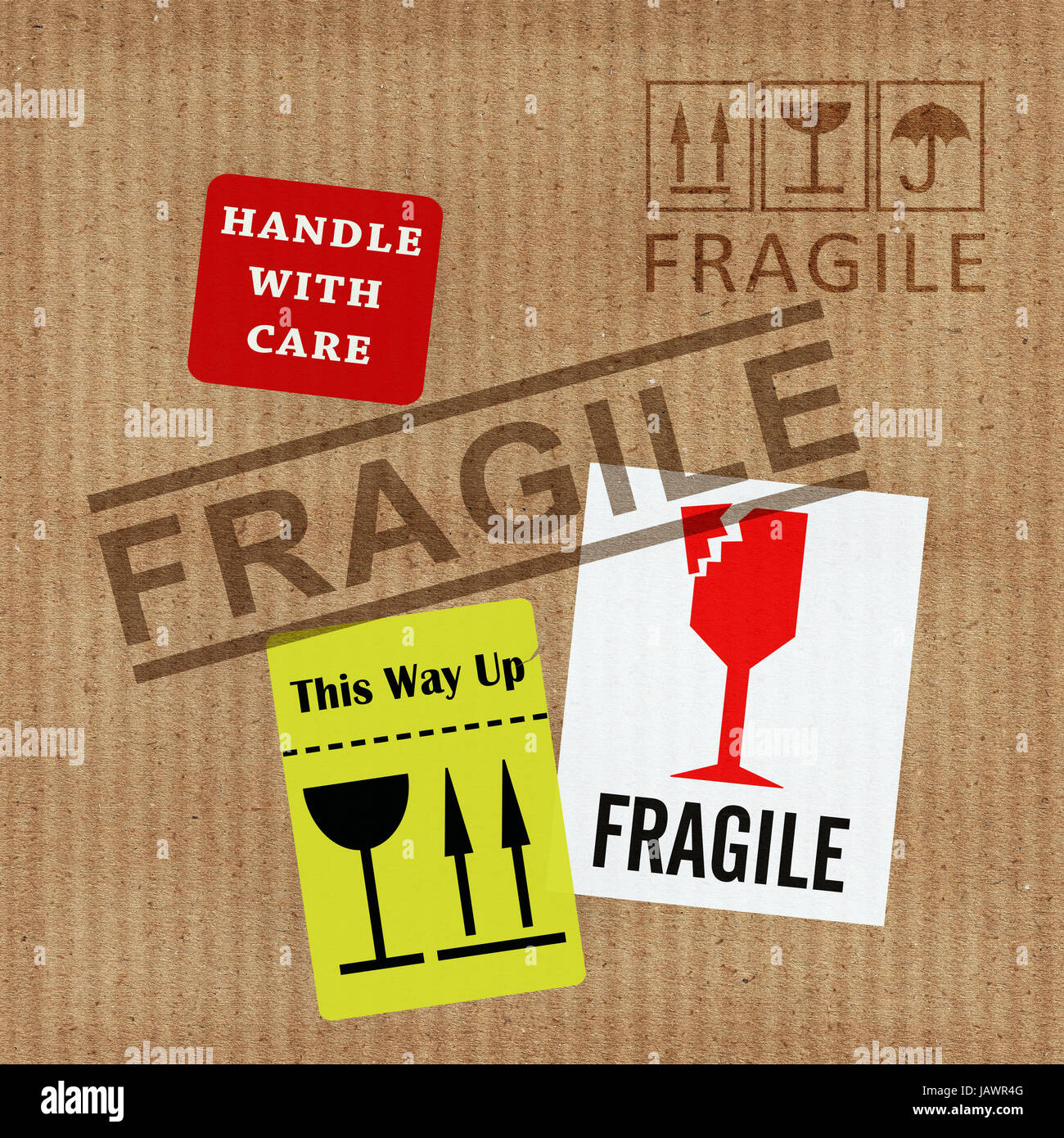 Texture of cardboard with fragile notice Stock Photo - Alamy