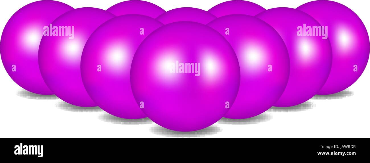 Balls in purple design standing in formation on white background Stock ...