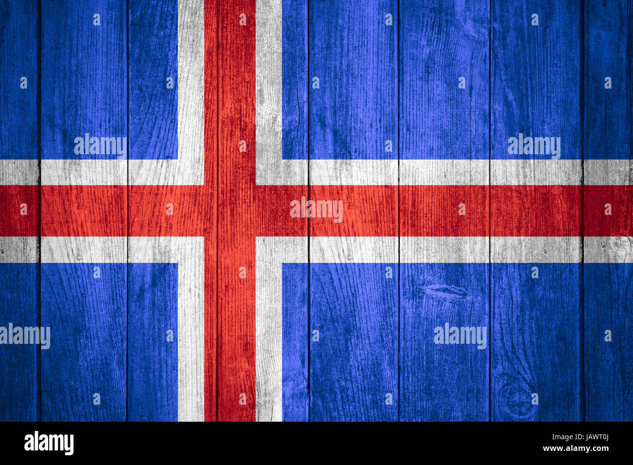 flag of Iceland or white, blue and red Icelandic banner on wooden ...