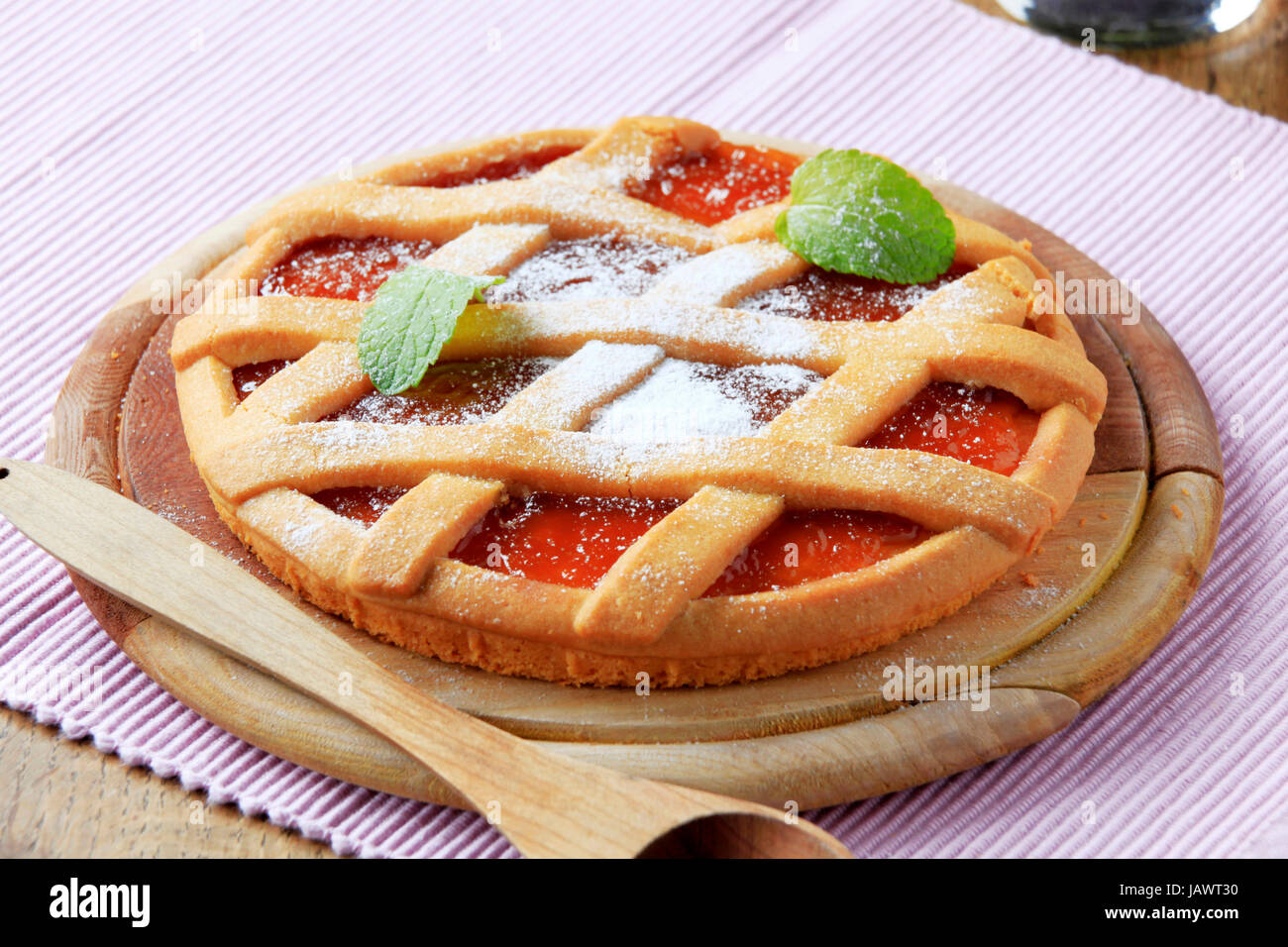 Jam tart with a lattice top crust Stock Photo - Alamy