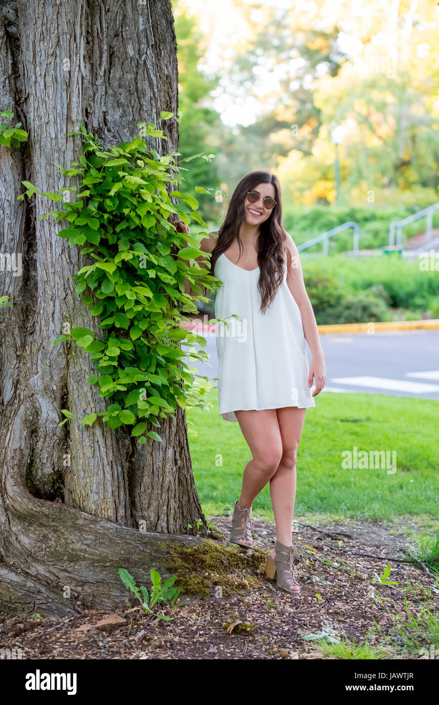 Female lifestyle portrait of a college student during her senior year ...