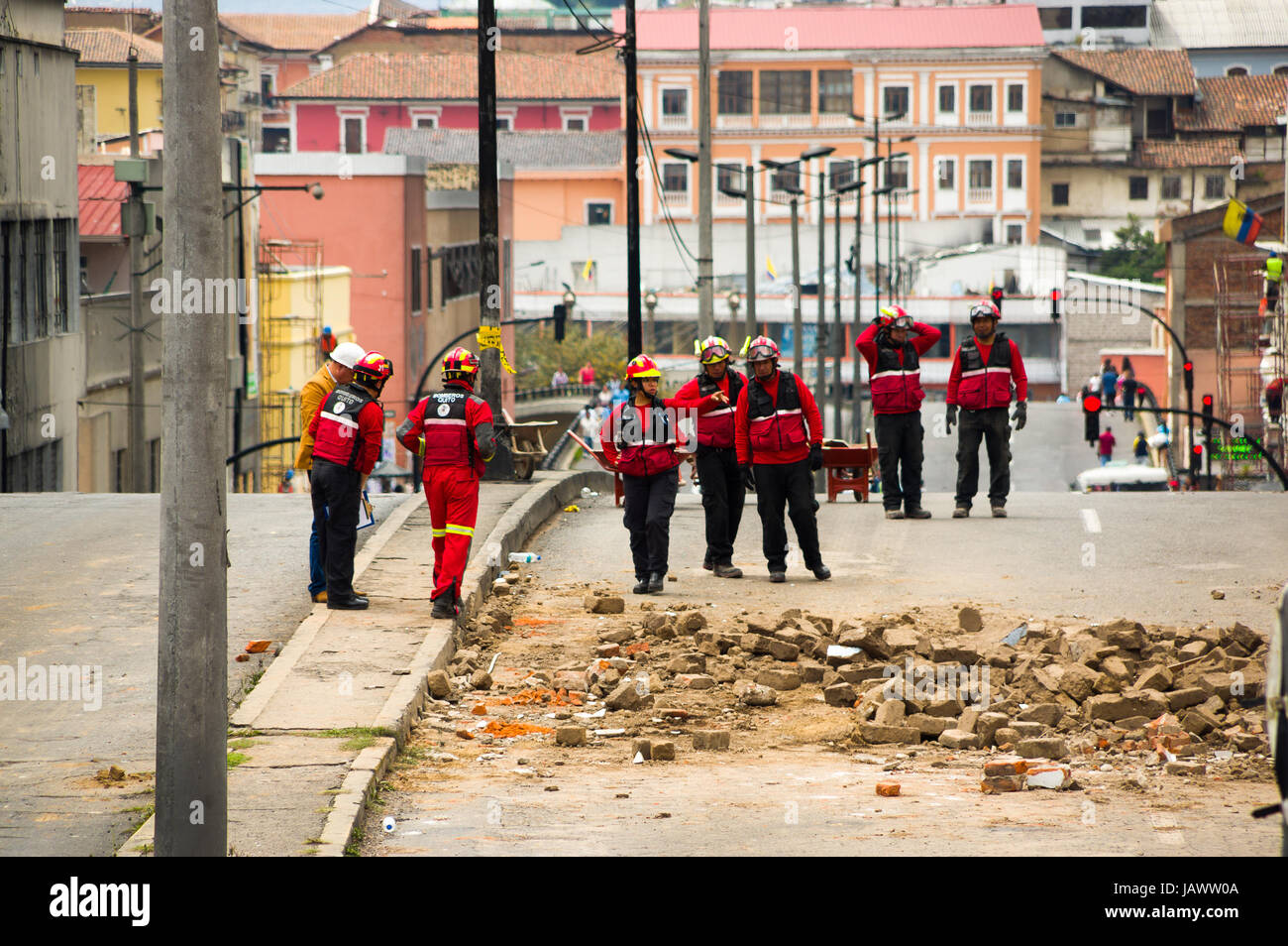 Quito, Ecuador - December 09, 2016: An unidentified group of firemans ...