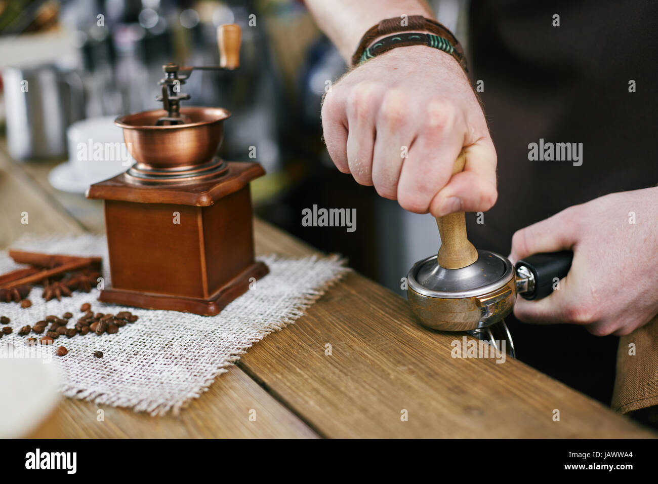 Barista Making Coffee at Bar Stock Photo - Alamy