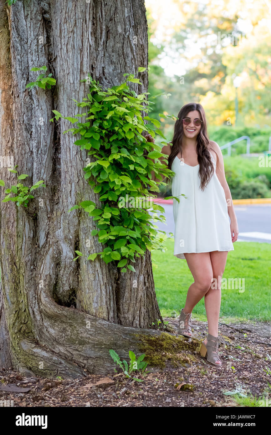 Female lifestyle portrait of a college student during her senior year ...