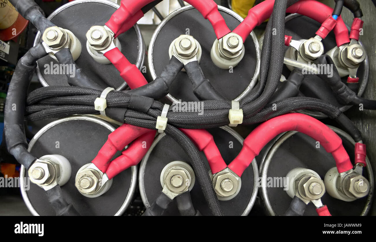 high voltage electrical connections between capacitors inside powerful ...