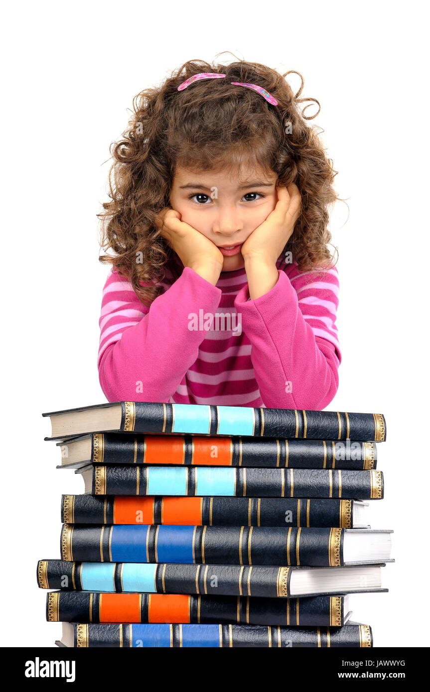 Young girl posing with books isolated in white Stock Photo - Alamy