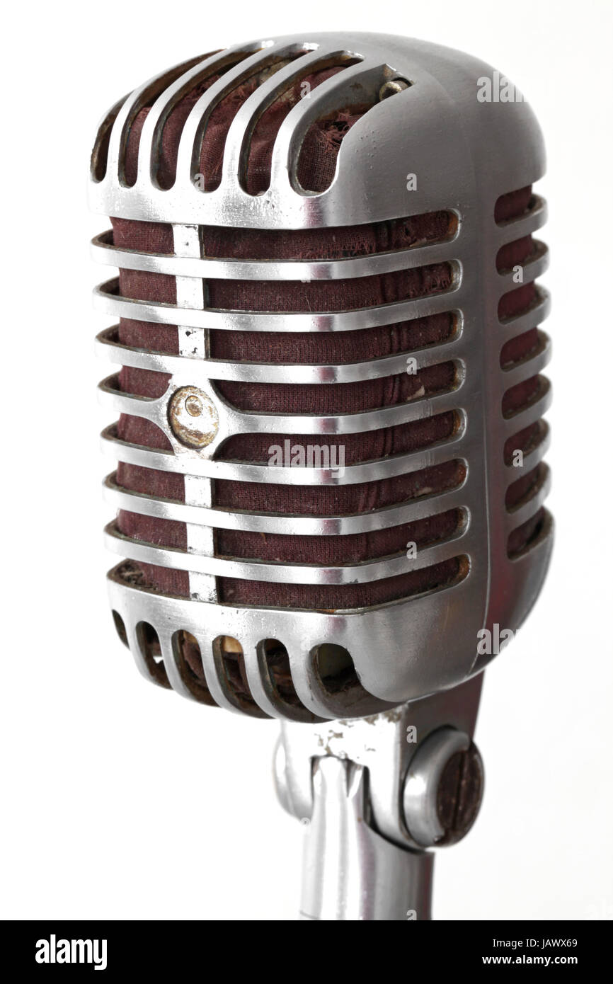 extreme closeup of vintage microphone isolated on white Stock Photo - Alamy