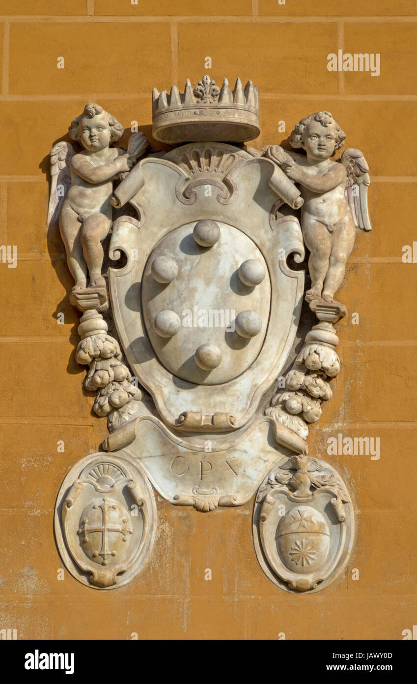 The Medici family embleme on a wall of Miracle's Place in Pisa Stock ...