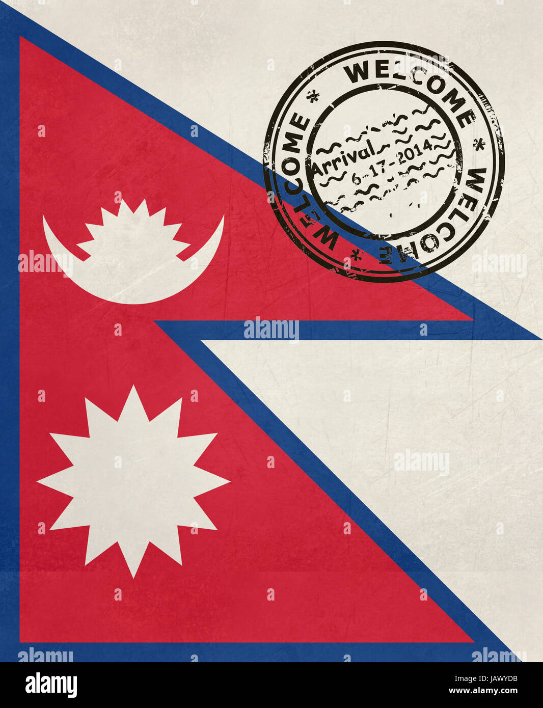 Welcome to Nepal flag with passport stamp Stock Photo - Alamy