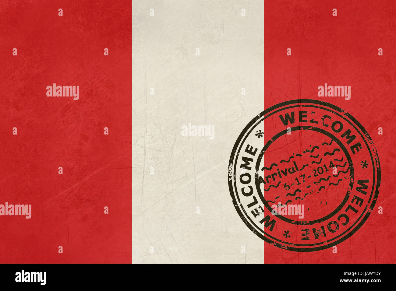 Welcome to Peru flag with passport stamp Stock Photo - Alamy