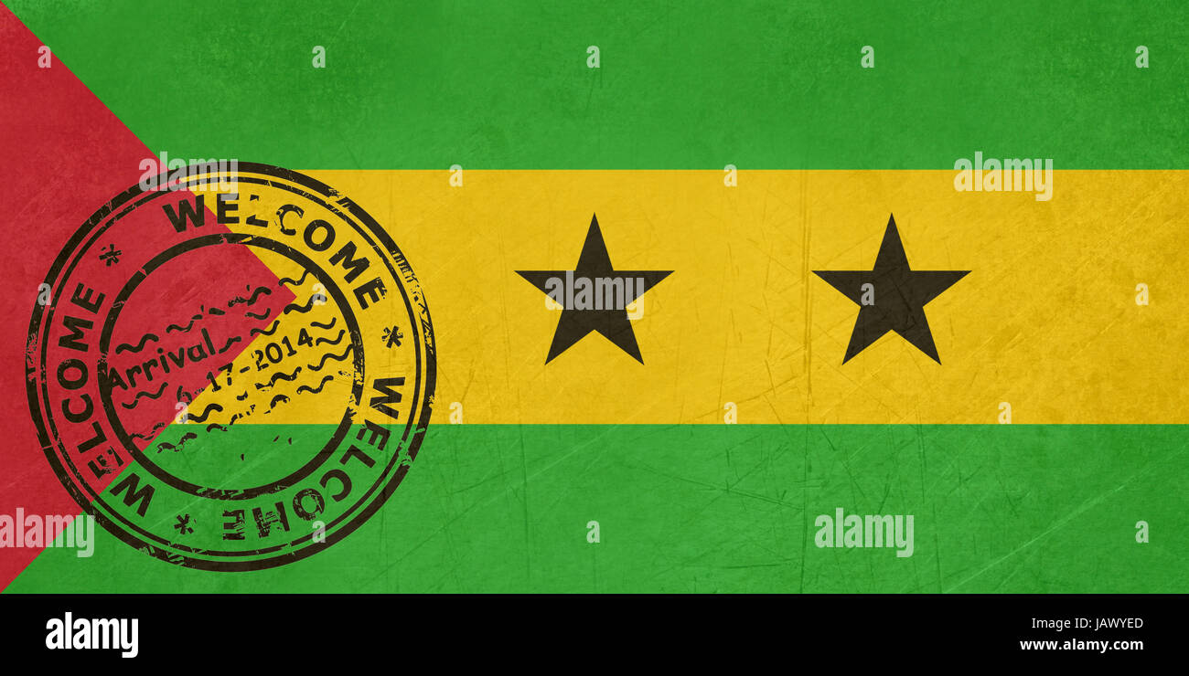 Welcome to Sao Tome and Principe flag with passport stamp Stock Photo ...