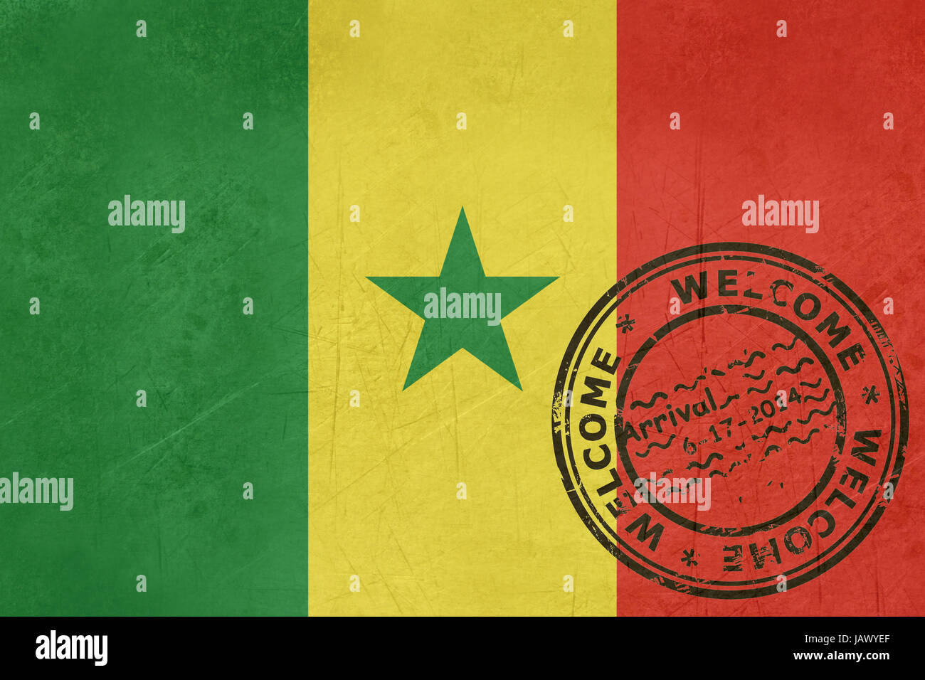 Welcome to Senegal flag with passport stamp Stock Photo - Alamy