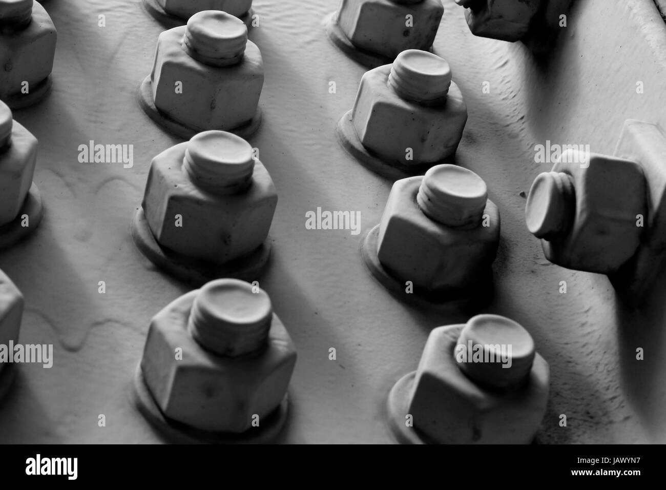 Nuts and bolts holding together the beams for the L track in the West ...