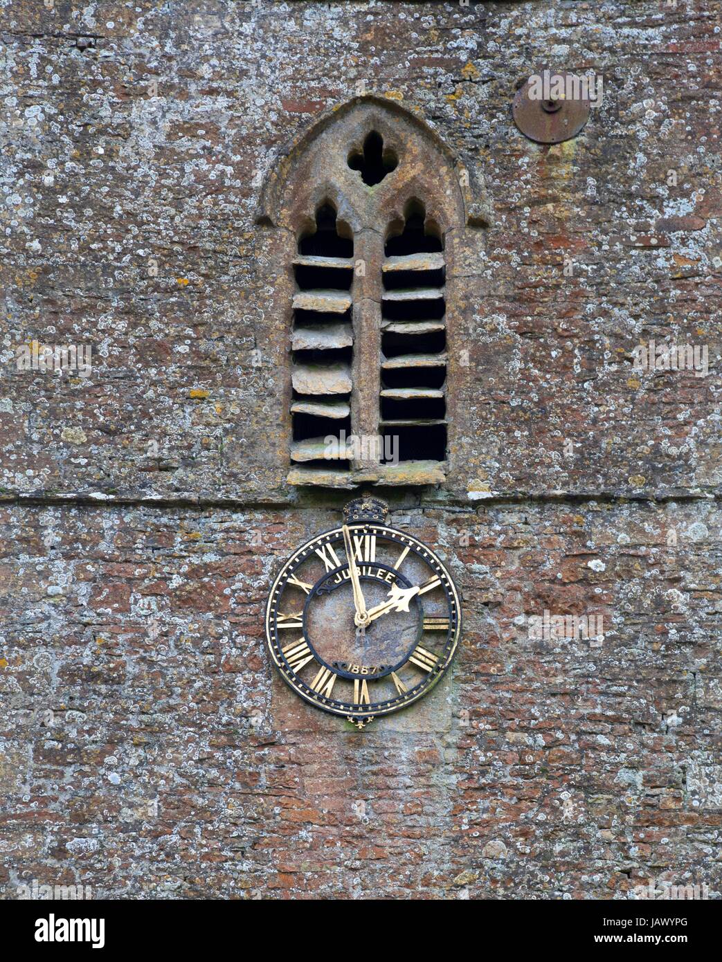 Jubilee clock on Adlestrop church tower, Gloucestershire, England Stock ...