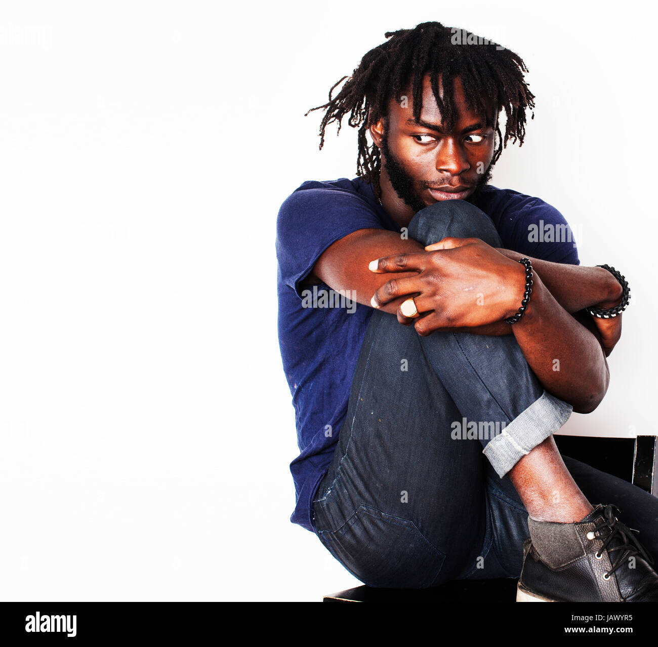 young handsome afro american man, angry look, weed junky isolate Stock ...