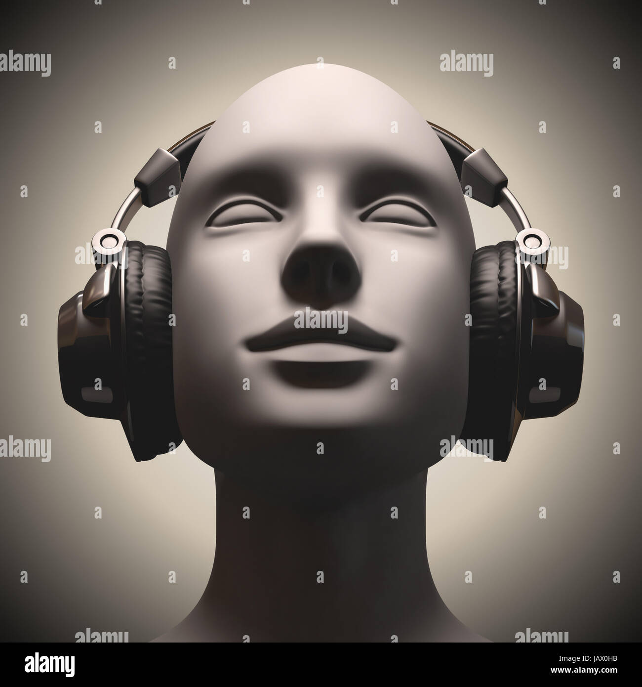 Headset on a human head looking to the up Stock Photo - Alamy