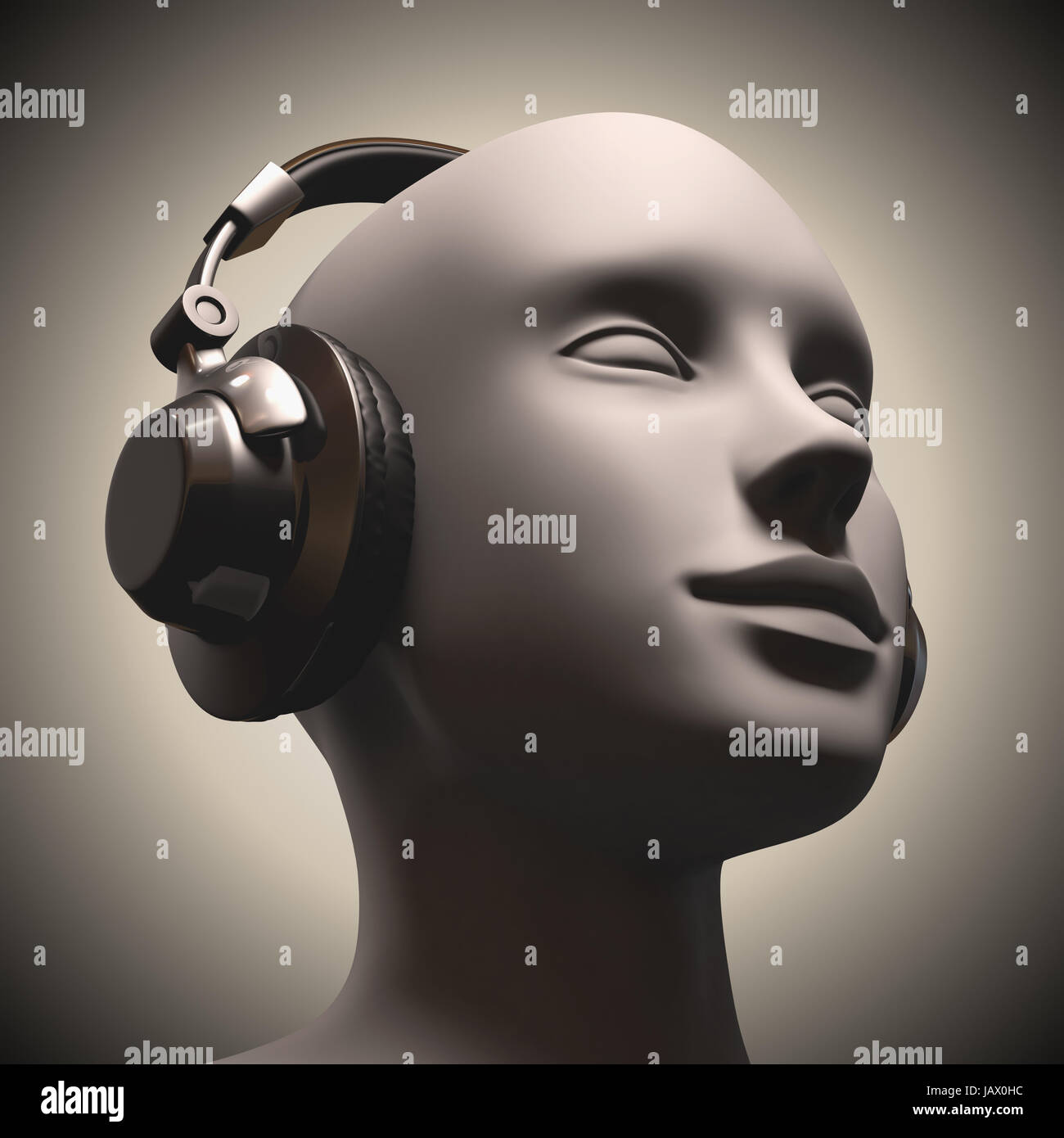 Headset on a human head looking to the up Stock Photo - Alamy