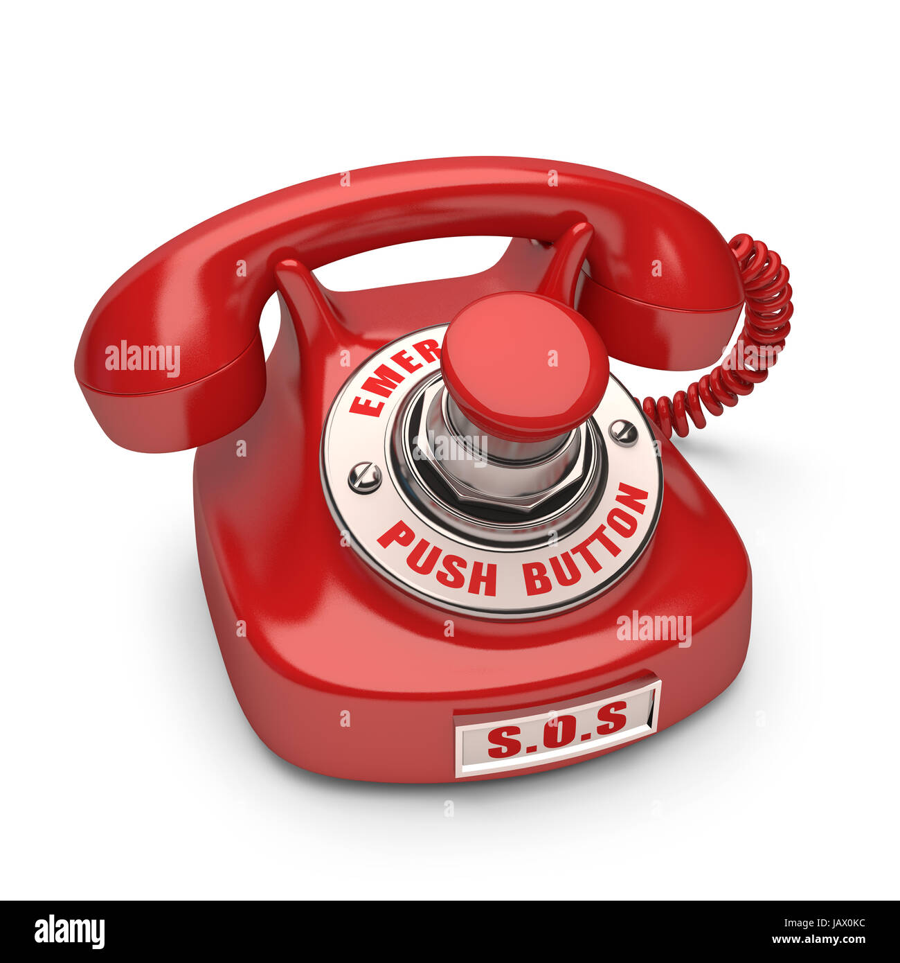 Red phone with emergency button. Push the button to call Stock Photo ...