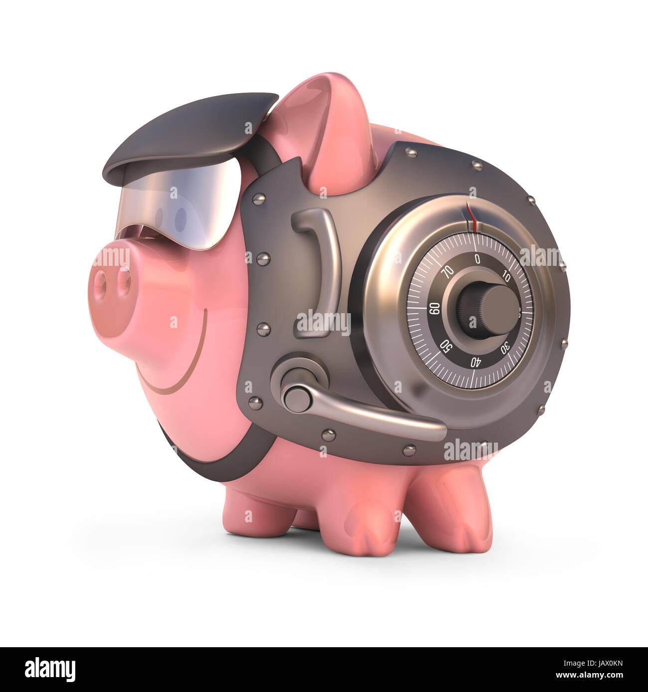 Piggy bank secured with steel door and access code. Clipping path ...