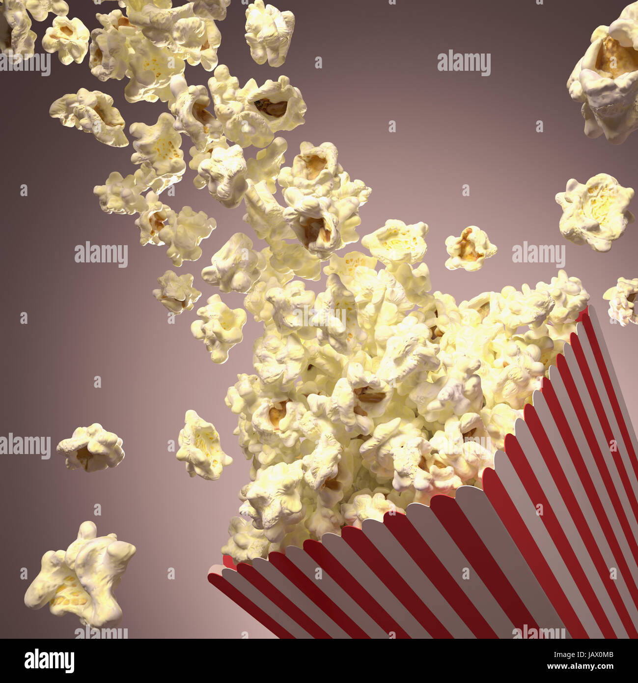 Dropping popcorn in striped classic package Stock Photo - Alamy