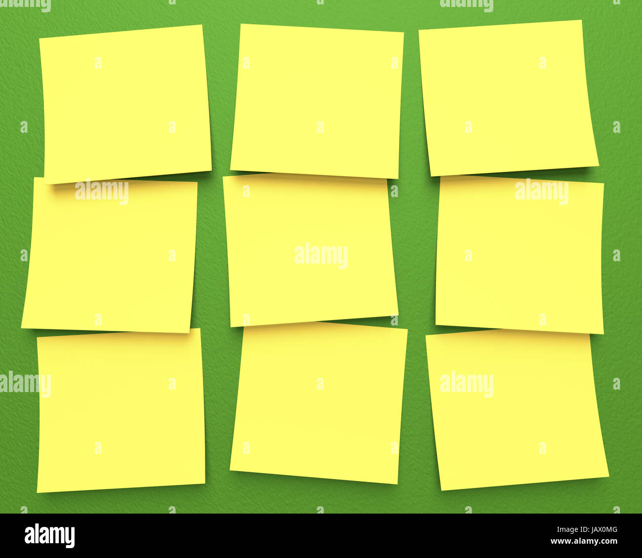 Nine post-it stuck on green chalkboard. Clipping path included Stock ...