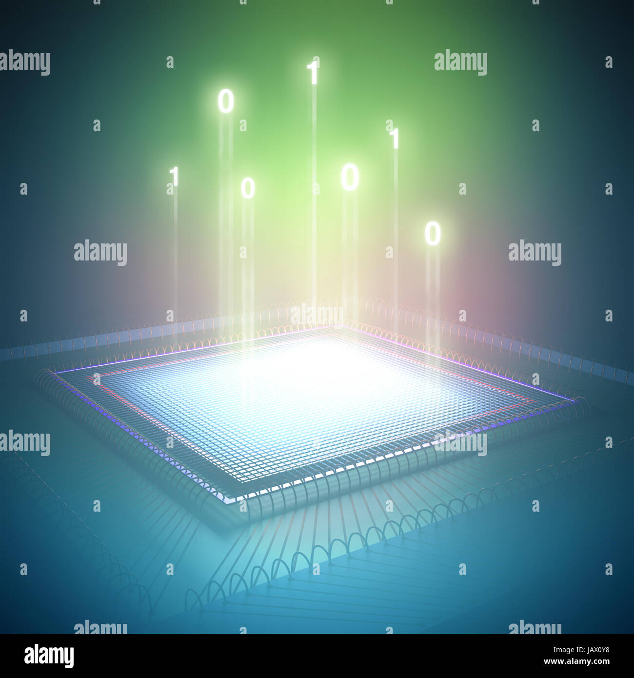 Binary code rising out from the central processing unit Stock Photo - Alamy