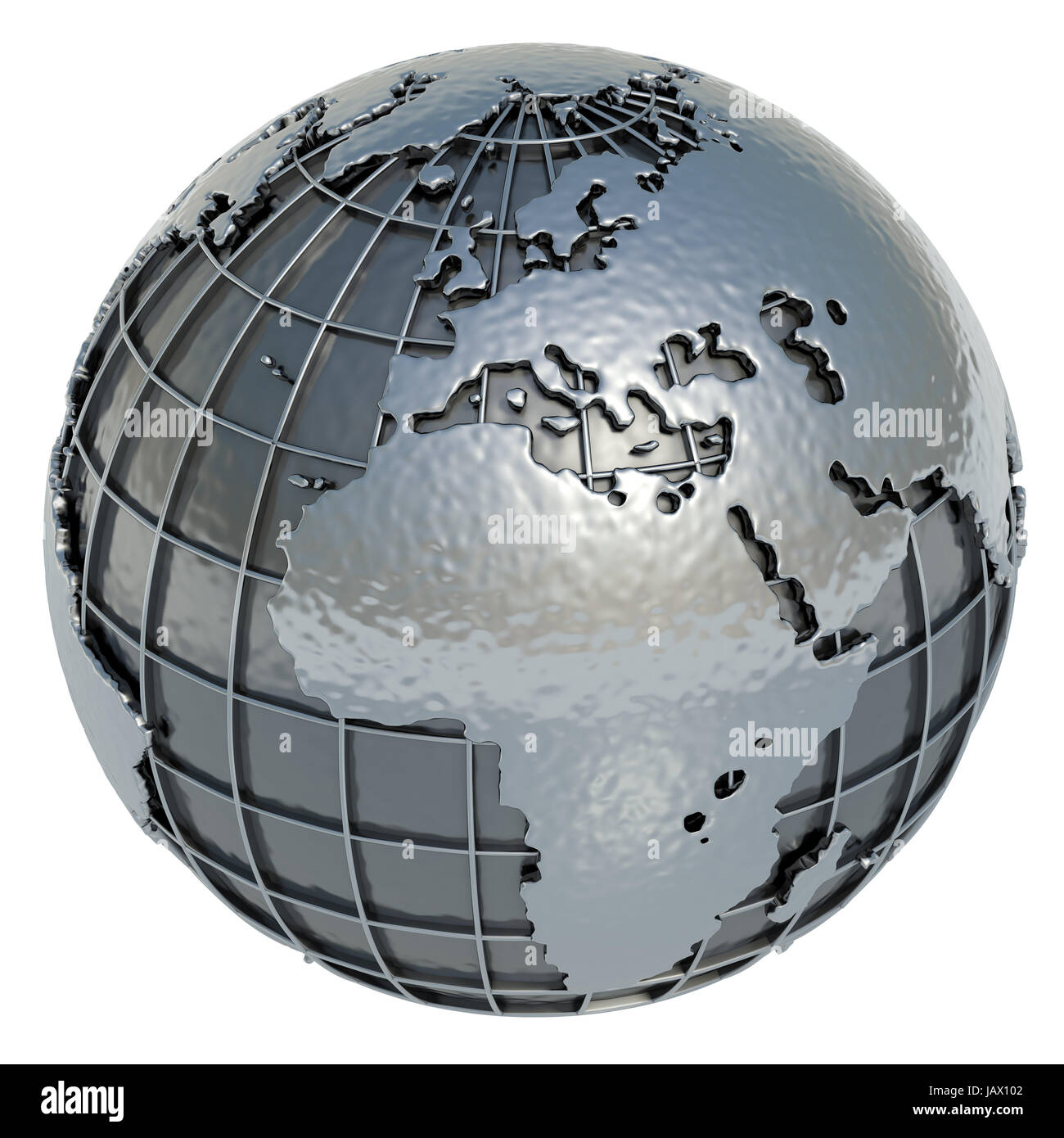 The Planet Earth made of metal on a white background Stock Photo - Alamy