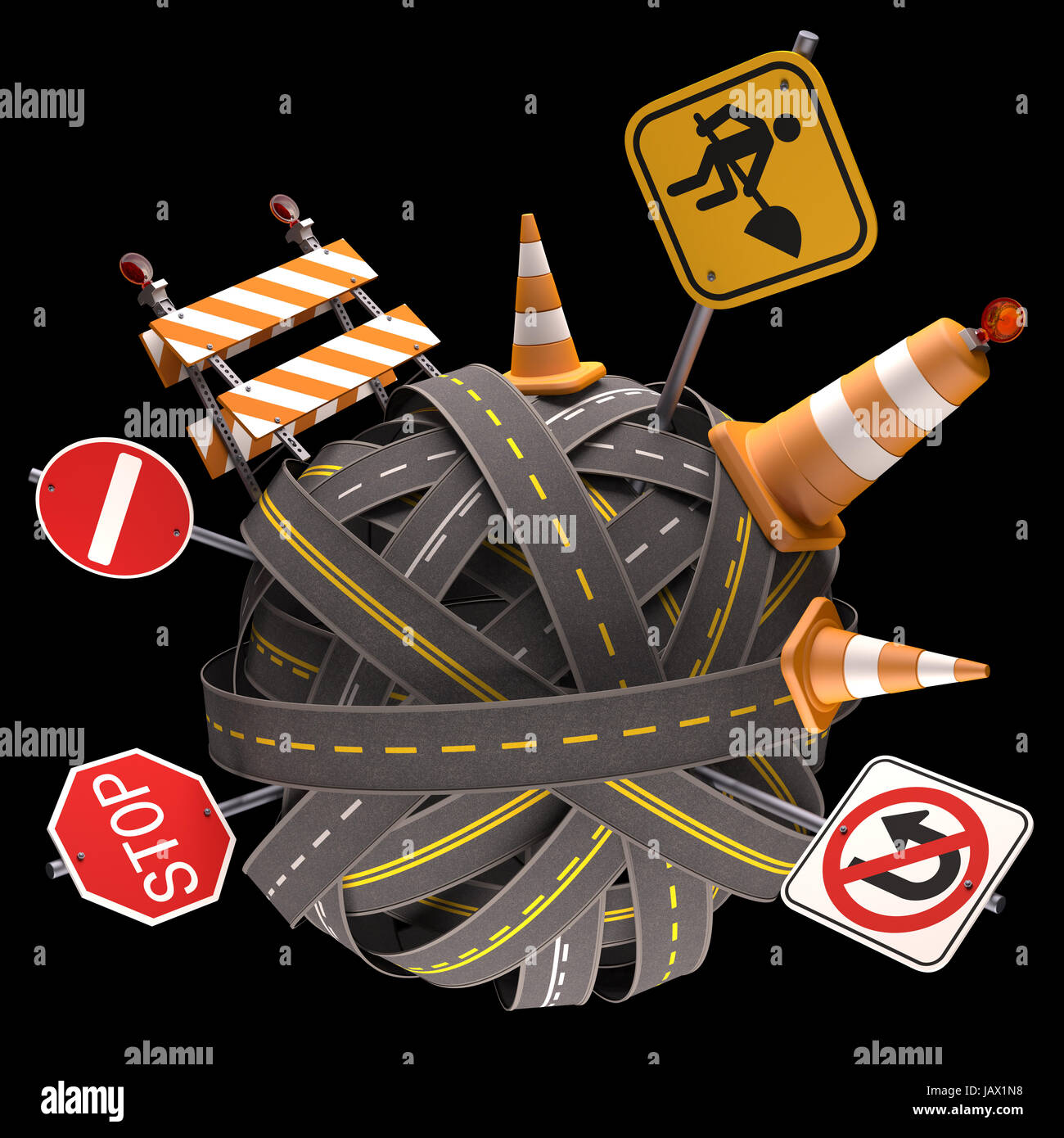 Road asphalt tangled and messy. Concept of construction and ...