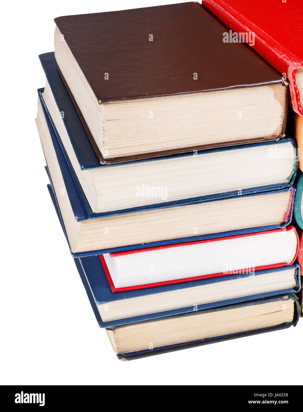 above view of two stacks of books isolated on white background Stock ...