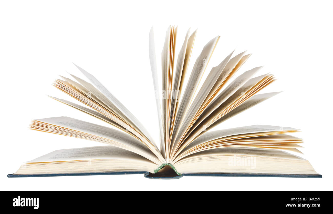 fanned open book isolated on white background Stock Photo - Alamy