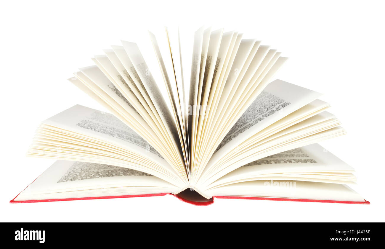 fanned red open book isolated on white background Stock Photo - Alamy