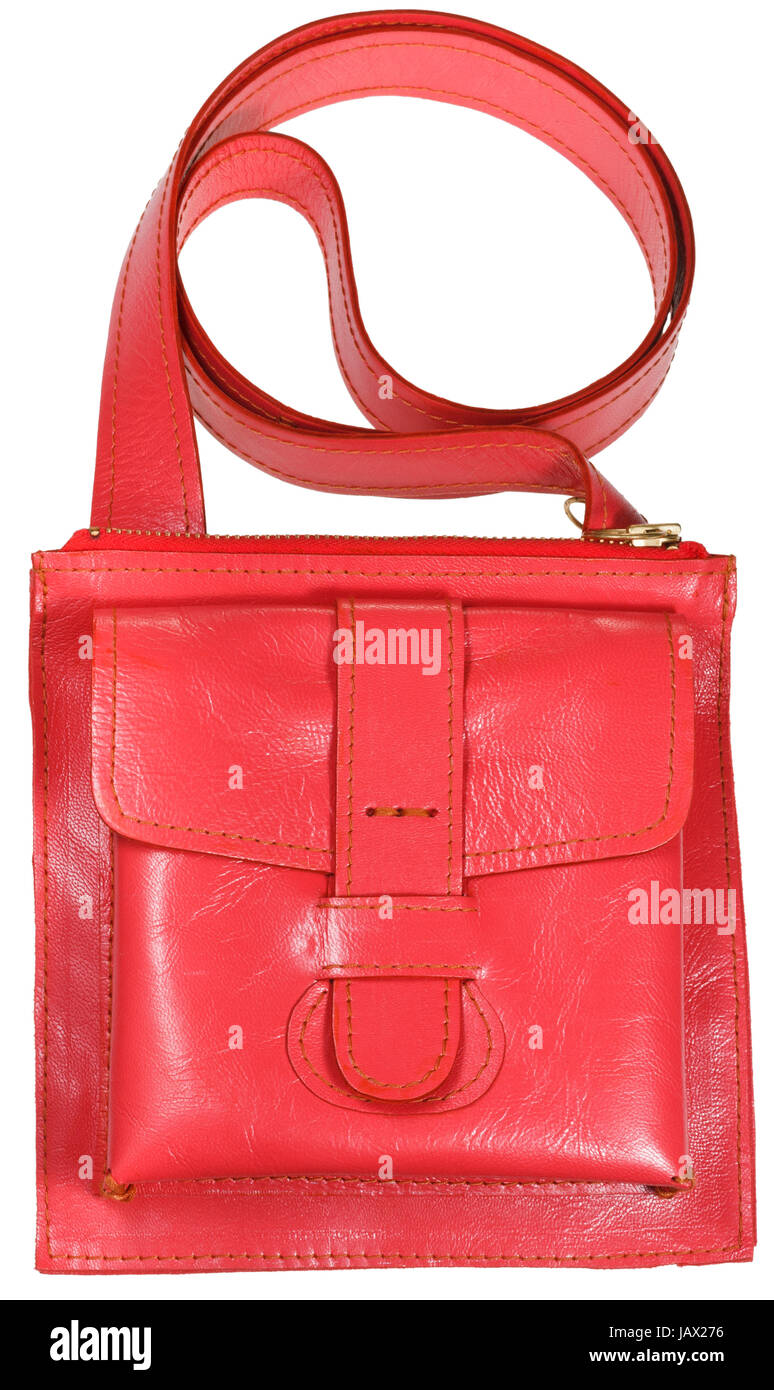 female small red leather handbag isolated on white background Stock ...