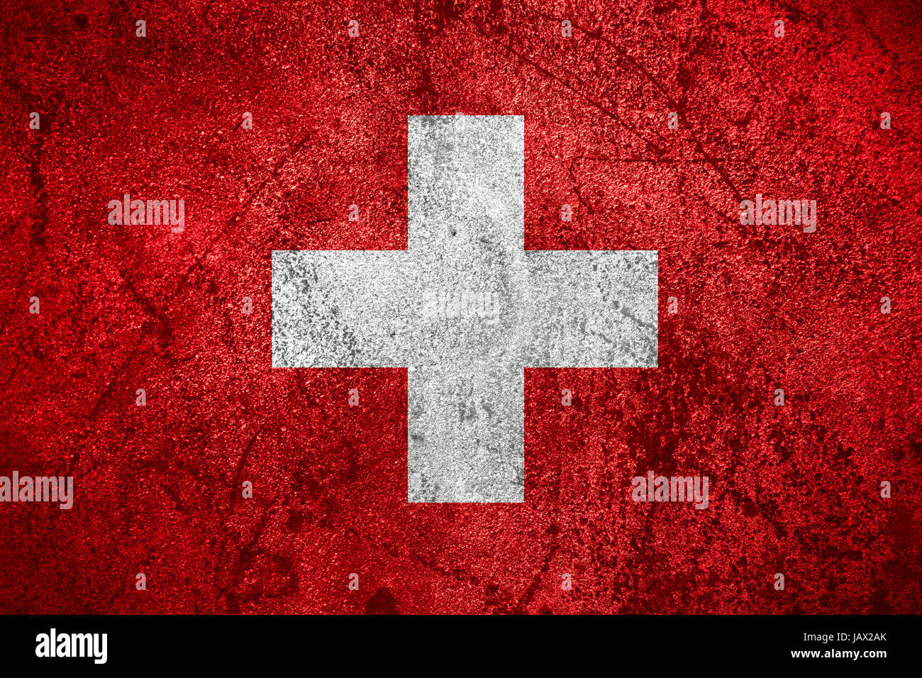 flag of Switzerland or Swiss banner on rough metal background Stock ...